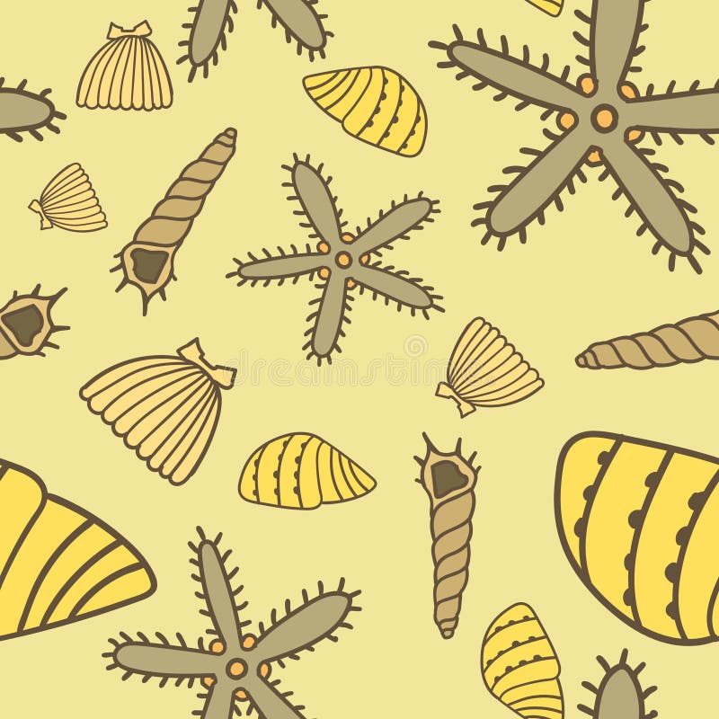 Hand Drawn Yellow Seamless Sea Pattern Stock Vector - Illustration of ...