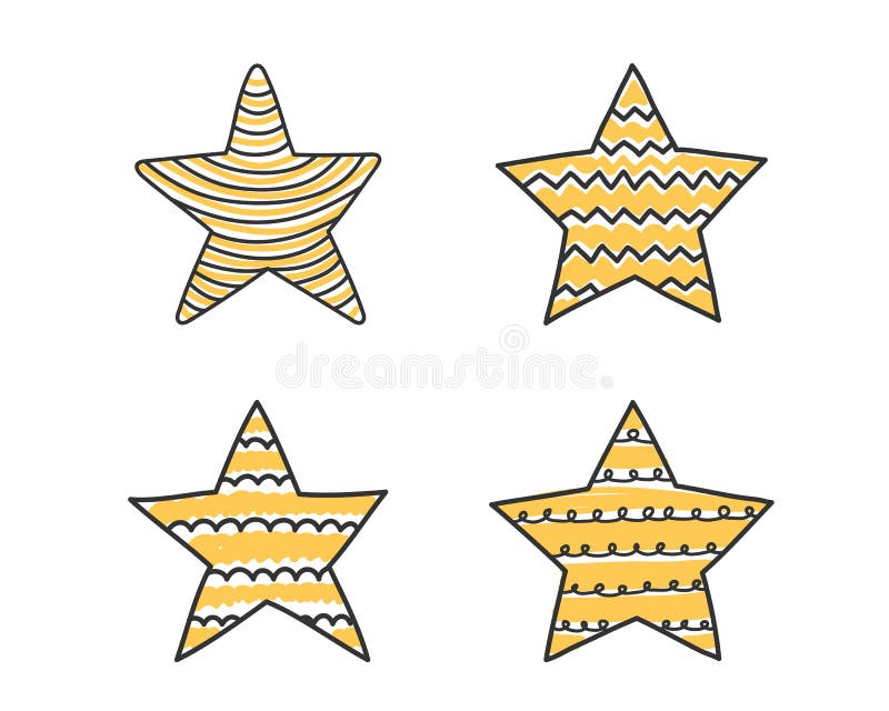 Hand Drawn Yellow Stars stock vector. Illustration of pencil - 221146806