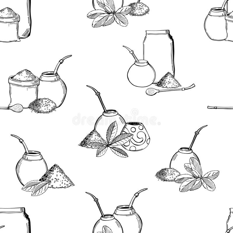 Yerba Mate Set. Vector Pattern Stock Vector - Illustration of branch ...