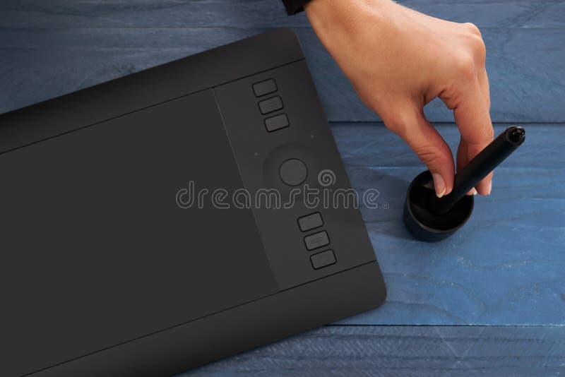 Hand Draws a Black Professional Graphics Tablet Stock Photo - Image of ...