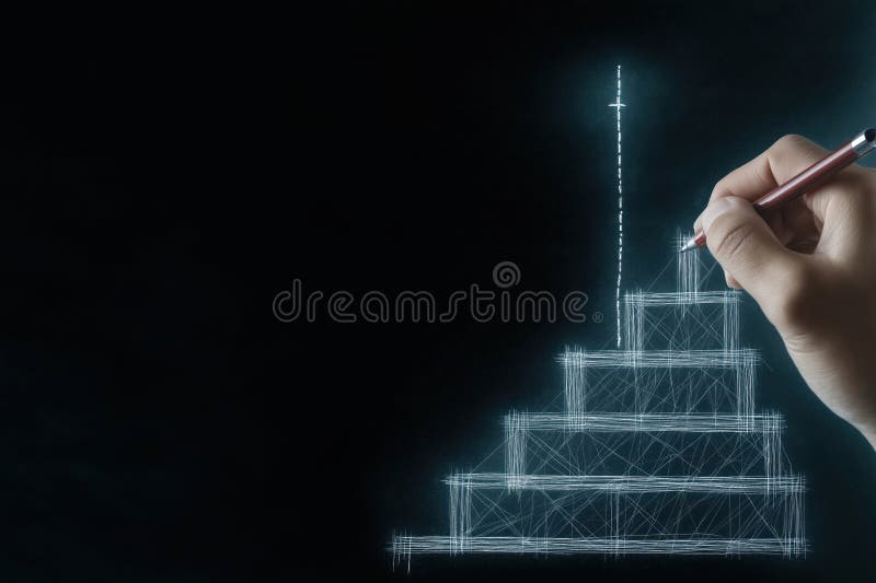 Hand Draws Digital Staircase on Dark Surface. Design Process Visualized ...