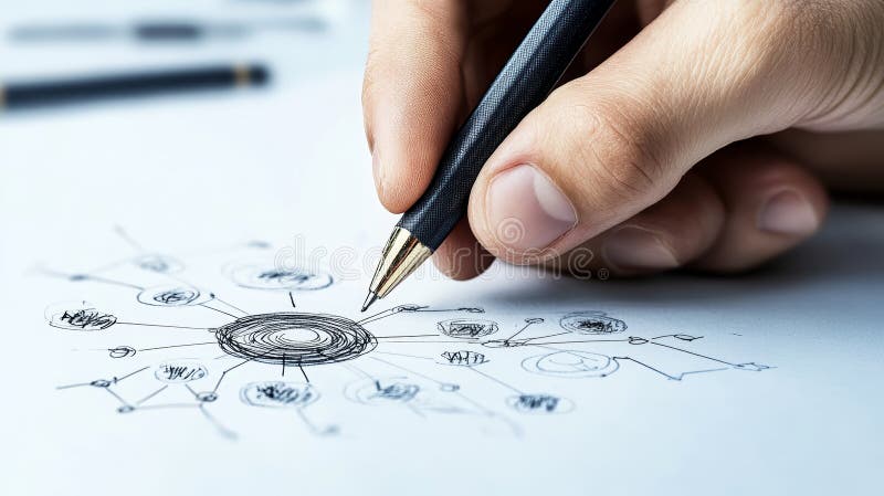 A Hand Draws a Mind Map on Paper with a Pen, Representing Brainstorming ...