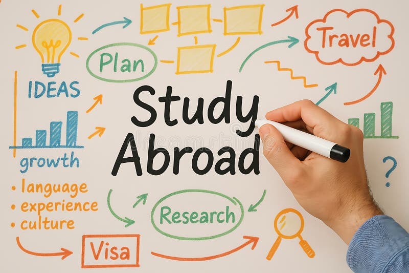 Hand Draws Study Abroad Concept Flow Chart with Ideas, Plan, Travel ...