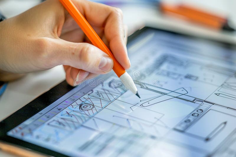 Hand Drawing on a Tablet stock illustration. Illustration of computer ...