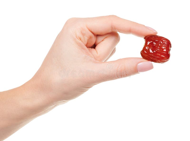 Hand with Dried Date Isolated on White Background Stock Image - Image ...