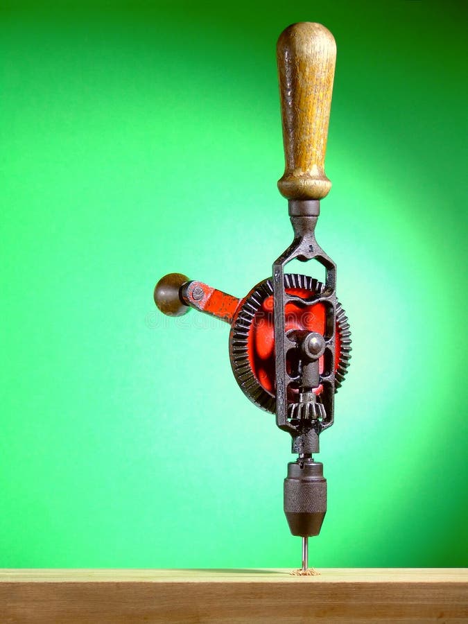 Hand Drill with Wood Handle Stock Photo - Image of work, metal: 11003940