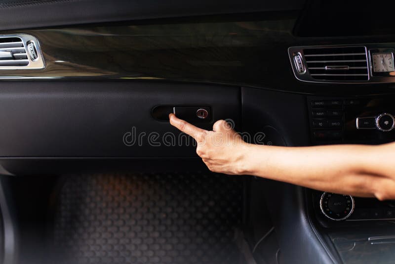 Hand Driver Open Glove Compartment Box in Car for Searching Object ...