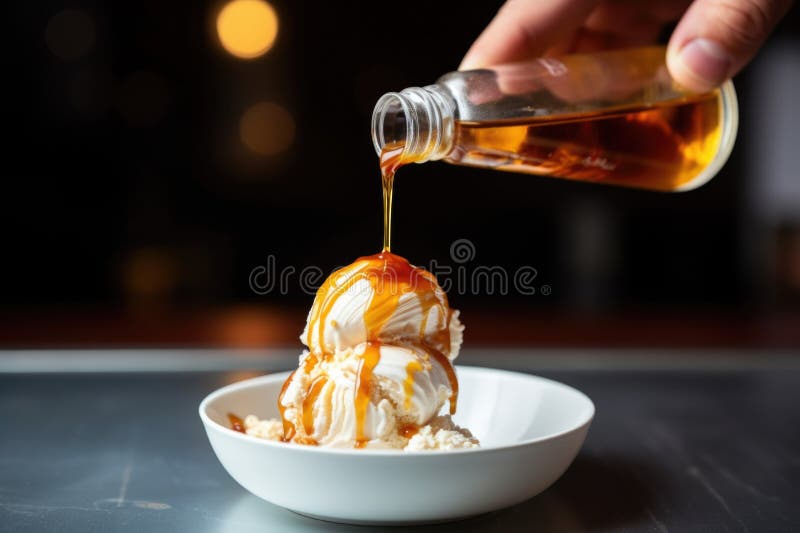 Hand Drizzling Syrup Over a Scoop of Ice Cream Stock Illustration ...
