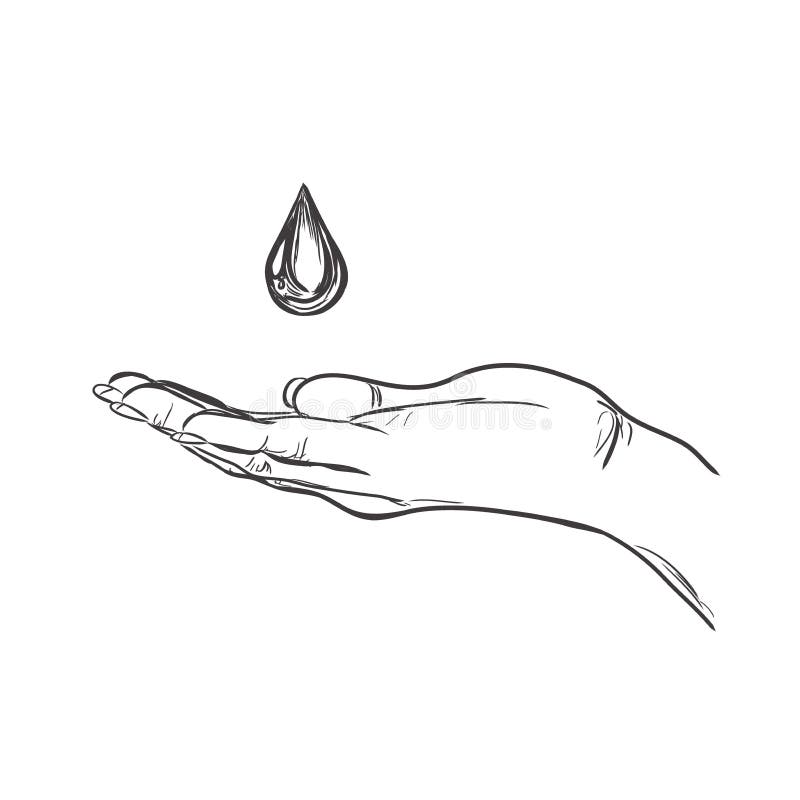 Hand with Drop of Water in Sketch Style, Vector Illustration Stock ...