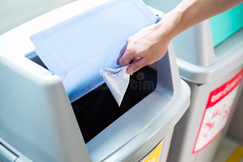 Hand Dropping Paper Into Wastepaper Bin Stock Image - Image of human ...