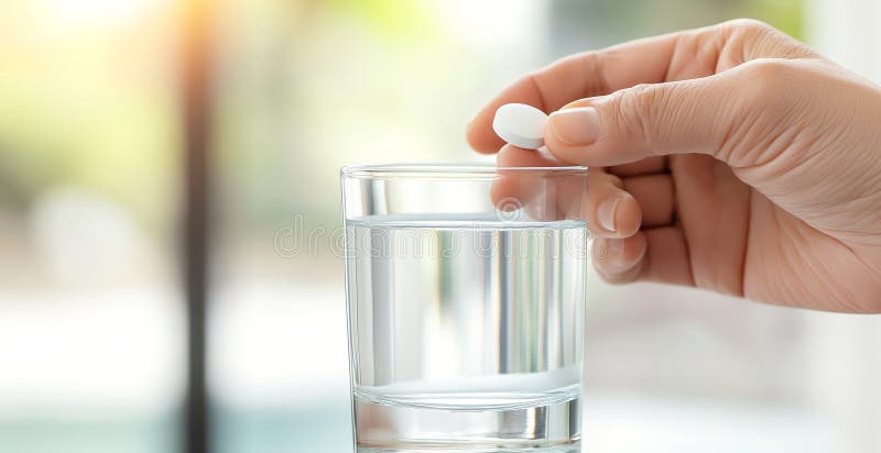 Hand Dropping Fizzing Tablet into Water, Creating Bubbling Dissolving ...