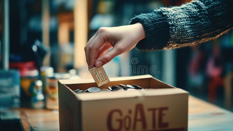 Hand Dropping Raffle Ticket into Donation Box Stock Illustration ...