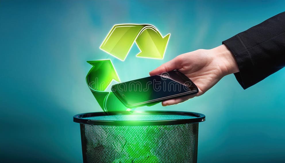 Hand Dropping Smartphone into Recycling Bin Symbolizes E Waste Disposal ...