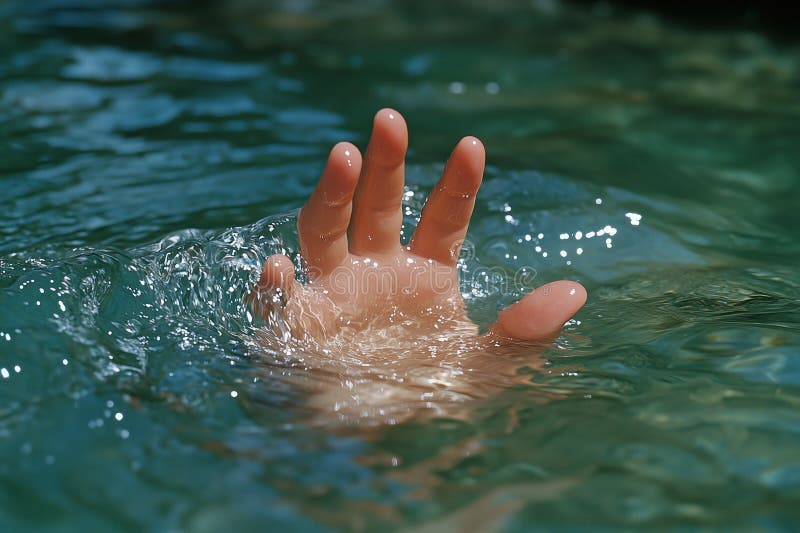 Hand of a Drowning or Emerging Person Reaches Out from Under the Water ...
