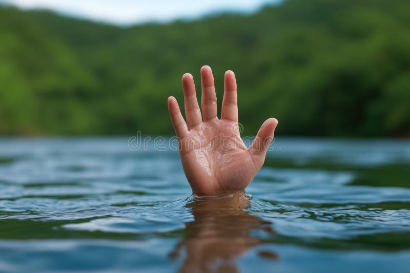 Hand of a Drowning Person Reaches Out from Under the Water Stock ...