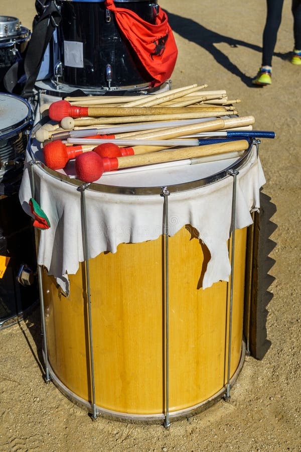 Hand-drum Percussion Instrument with Drumstick Stock Photo - Image of ...
