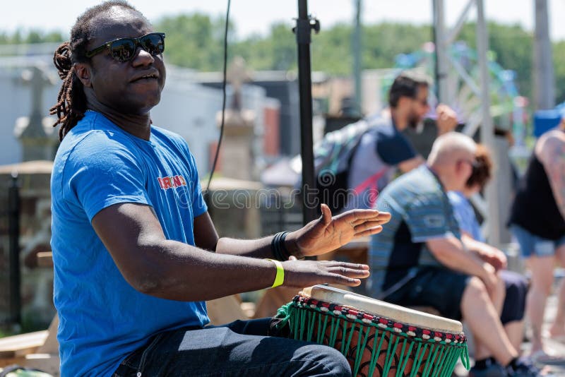Hand Drummer Performs Outdoors at Cirque De Vaudreuil, Canada Editorial ...