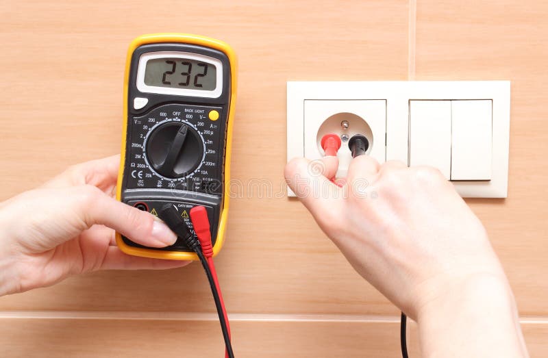 Hand Electrician Checking Voltage Stock Photo - Image of electricity ...