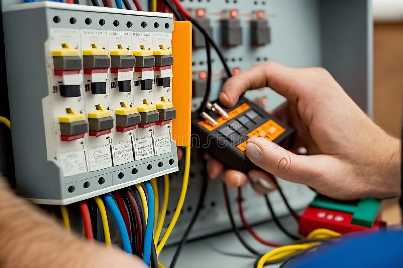Hand of an Electrician Tests Electrical Installations and Wires on ...