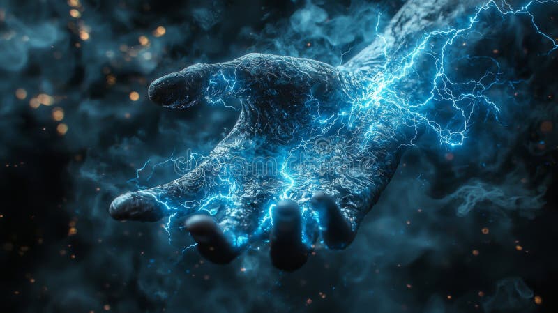 Hand by Electricity Blue Lightning. Stock Image - Image of fire ...