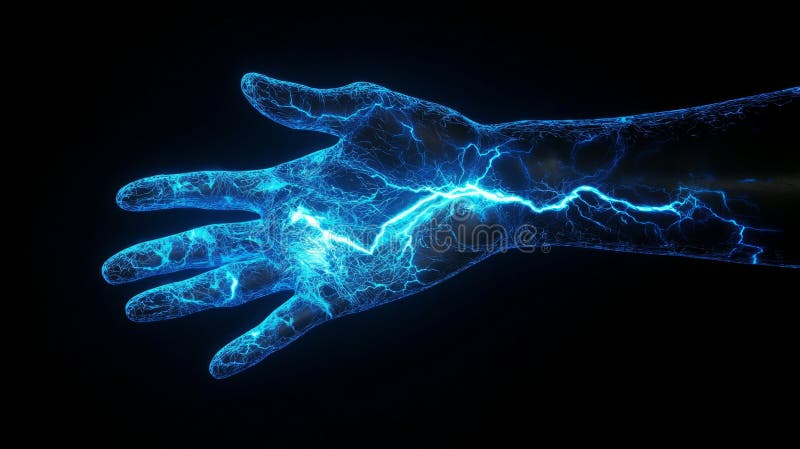 Hand by Electricity Blue Lightning. Stock Image - Image of science ...