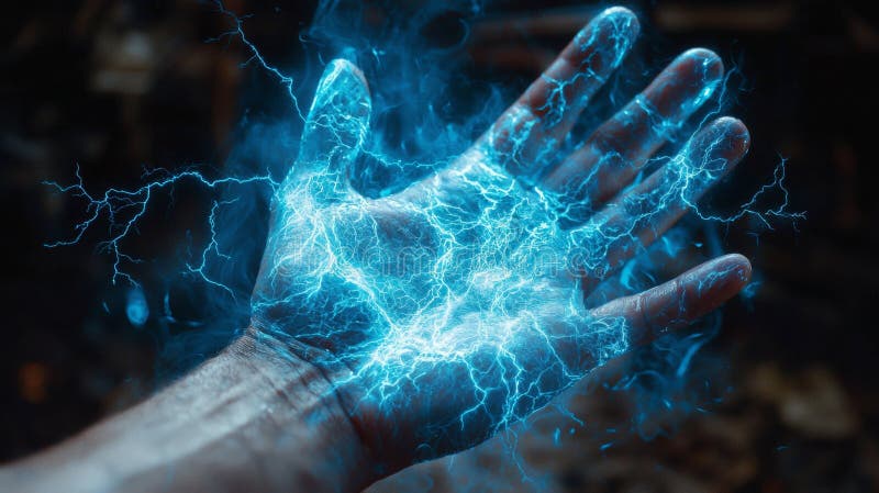 Hand by Electricity Blue Lightning. Stock Photo - Image of hand, flash ...