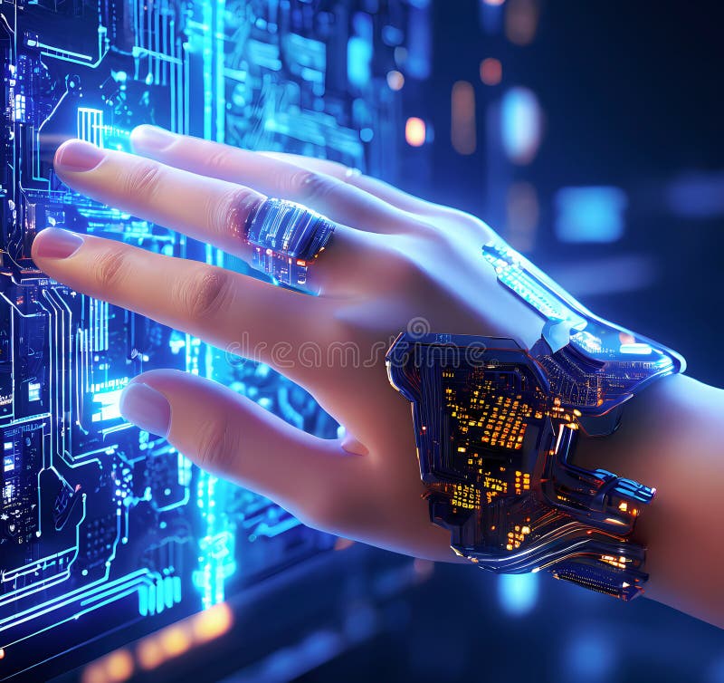 Hand with Electronic Circuit Board Showing Functions of Futuristic Ai ...