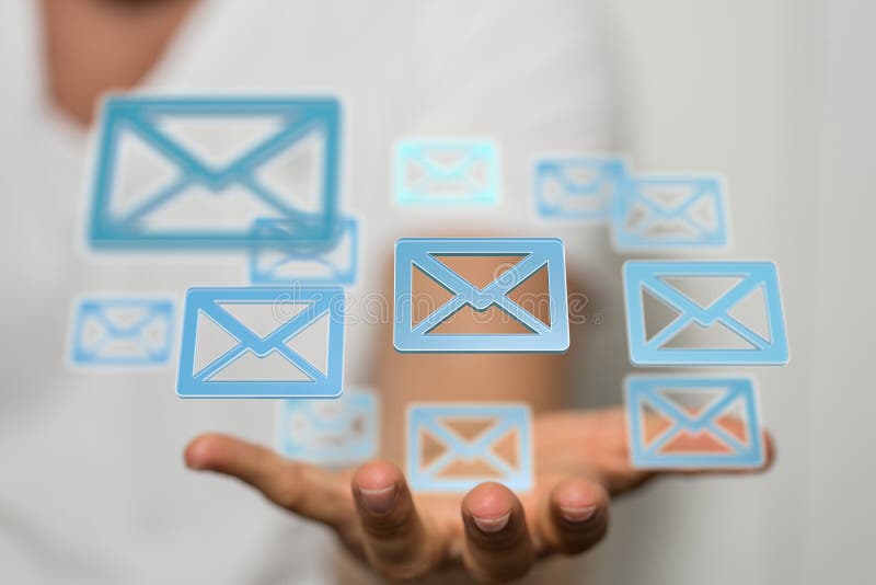 A Hand with an Email Icon 3d Stock Image - Image of wide, mail: 177544339