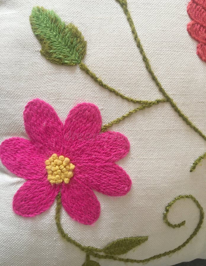 Hand-embroidered Flowers on a White Cloth Stock Photo - Image of close ...