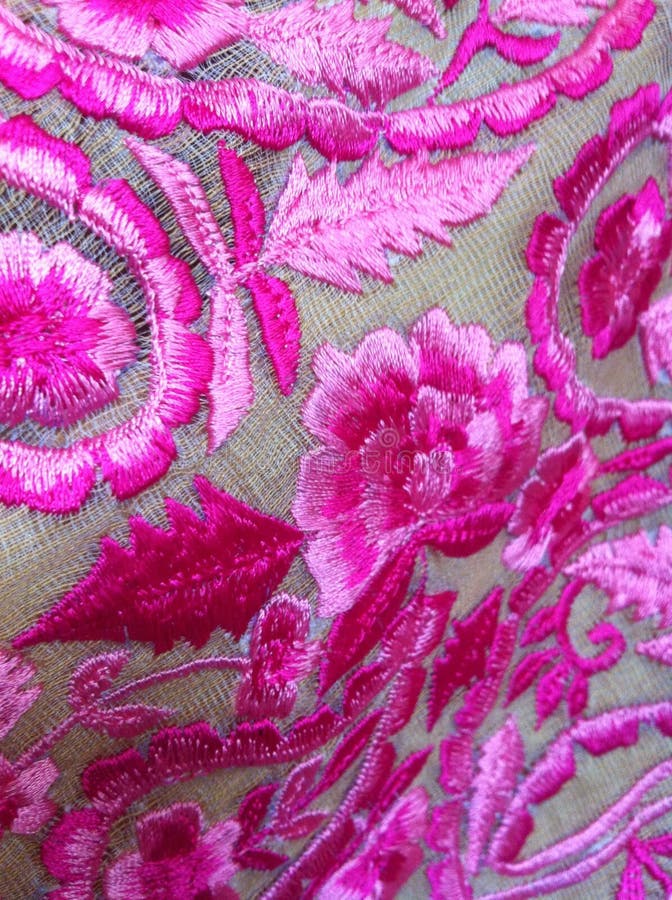 Hand embroidery stock image. Image of fabric, pink, flowers - 42726001