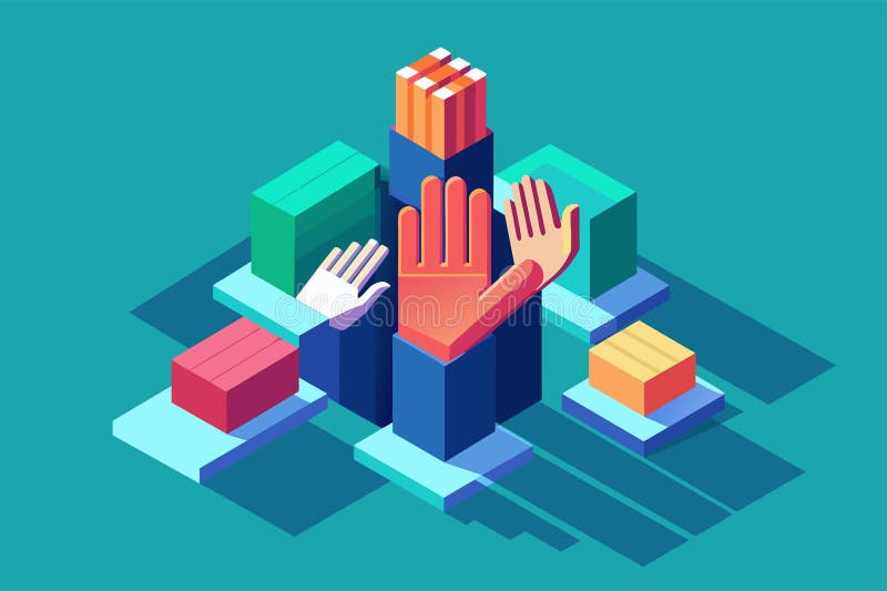 A Hand Emerges from a Stack of Building Blocks, Reaching Out Towards ...