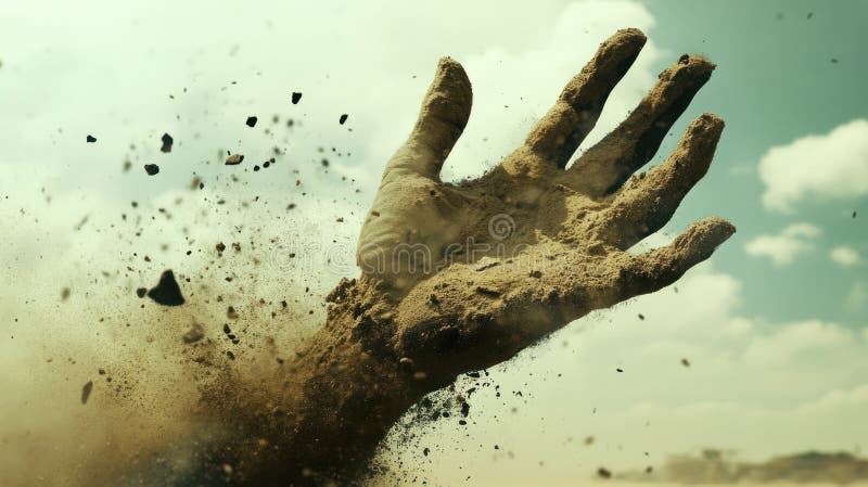 A Hand Emerging from Earth, Dusty and Powerful Stock Image - Image of ...