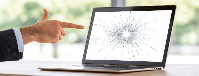 A Hand Emerging through Shattered Laptop Screen Amid Chaotic Data ...