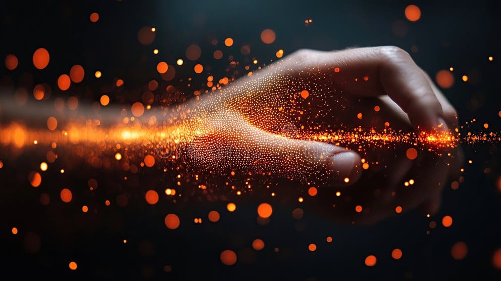 Hand Emitting Light Particles in Dark Studio Stock Illustration ...