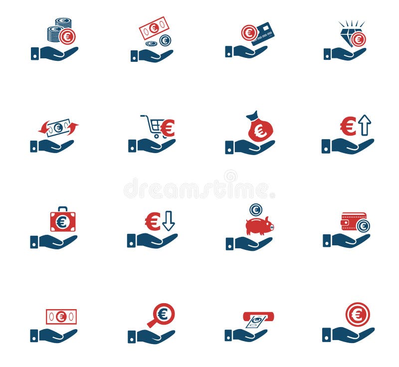 Hand en geldpictogramreeks stock illustratie. Illustration of voordeel ...