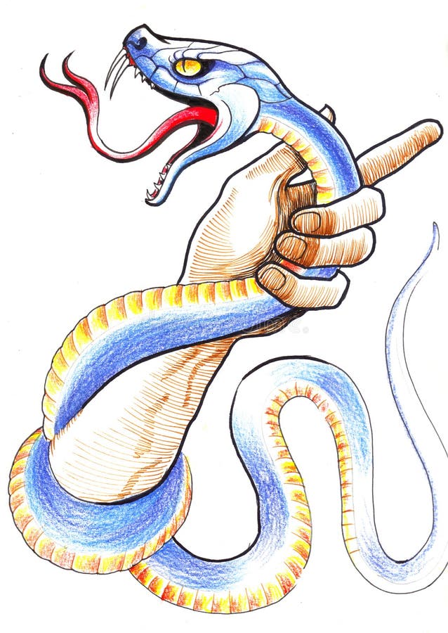 Hand en slang stock illustratie. Illustration of kunstwerk - 99549904