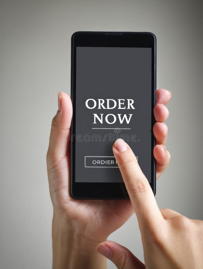 Hand Tapping Smartphone Screen To Place an Order in a Minimal and Clean ...