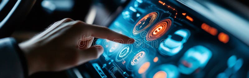 A Hand Engages with a High-tech Touchscreen Interface Inside a Car ...
