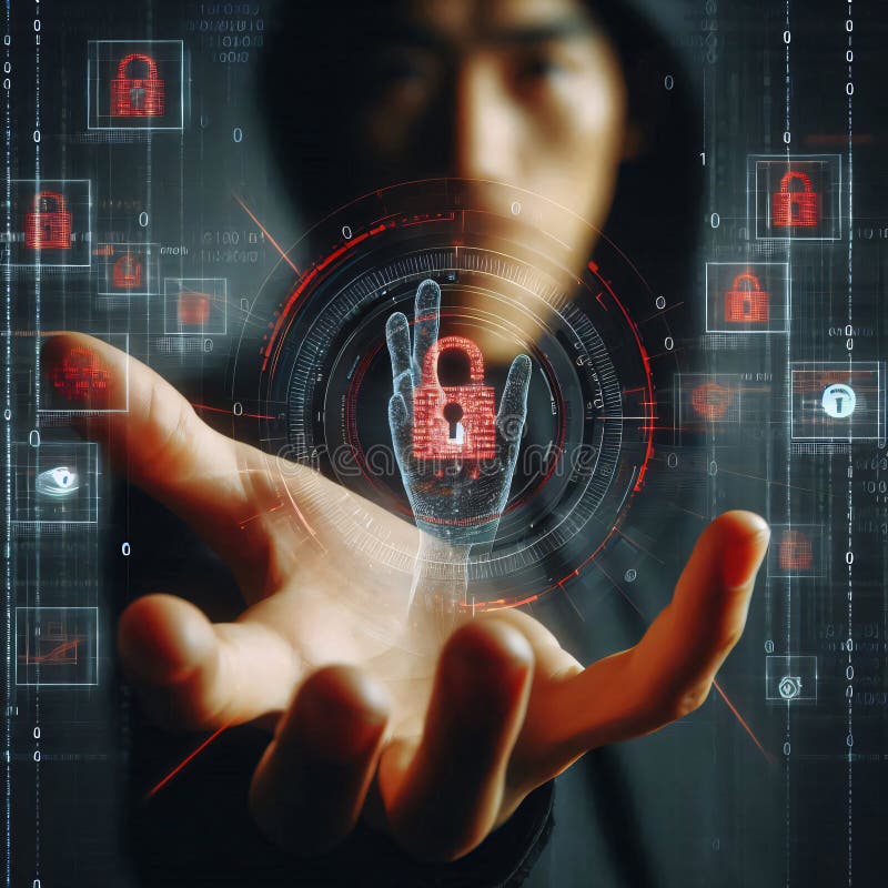 Hand Engaging with a Next-gen Digital Interface Displaying a Lock ...