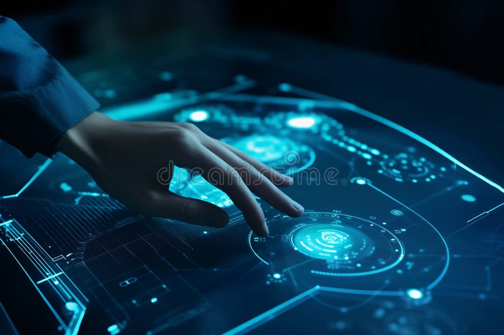 Hand Engaging with Technological Touch Interface Stock Illustration ...