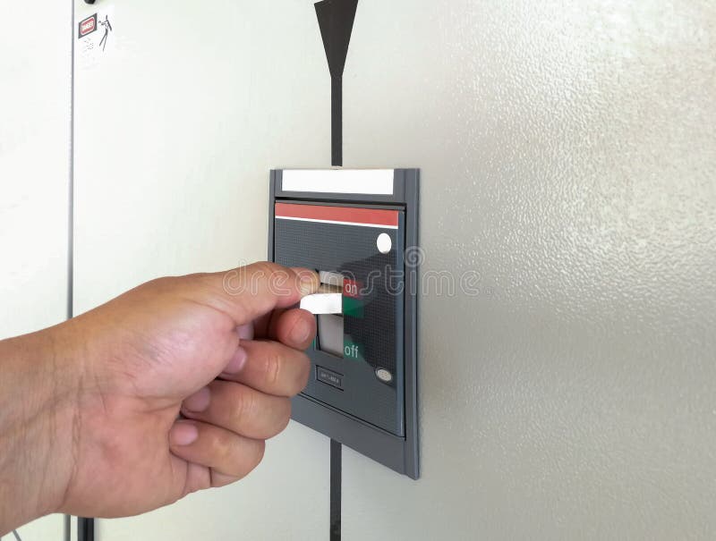 Theâ€‹ Hand of Engineer Push Button on Switch or Open Circuit Breaker ...