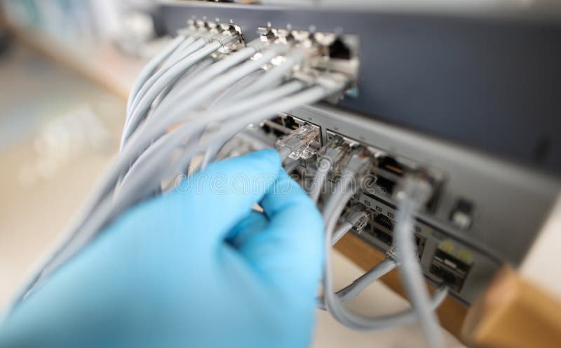 Hand of it Engineer Technician with Lot of Internet Network Cable in ...