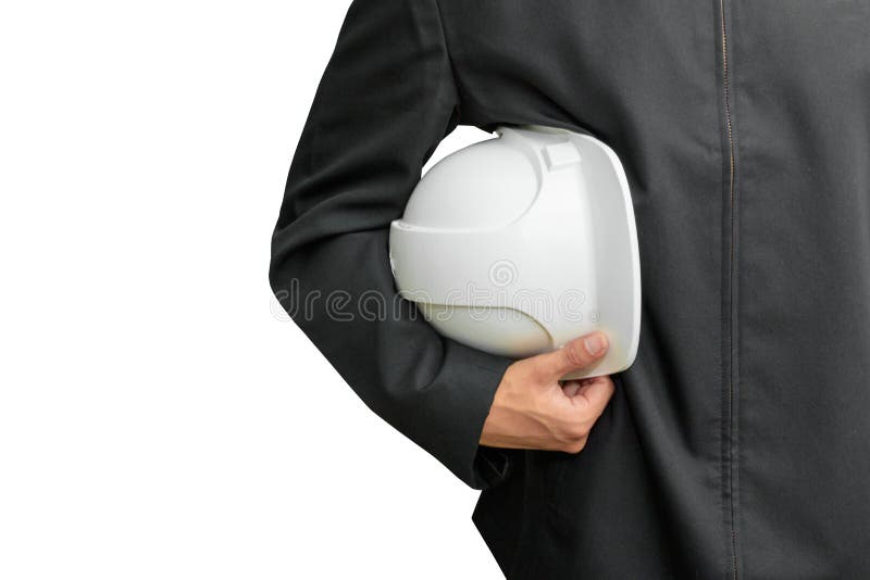 Hand Of Engineering Worker Holding White Safety Helmet Plastic. In ...