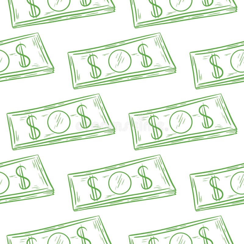 Hand Engraved Dollars Seamless Pattern Stock Vector - Illustration of ...