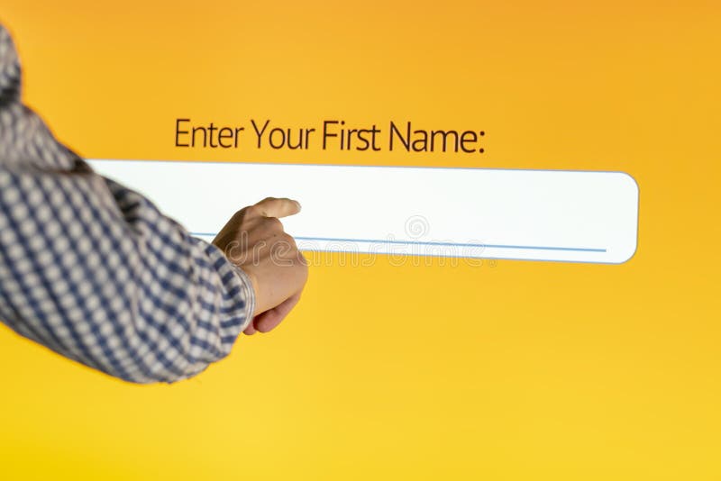 Hand Enter the Name on a Touch Panel Screen D Stock Image - Image of ...