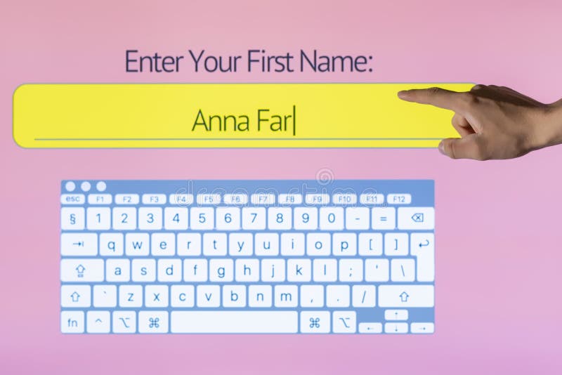 Hand Enter the Name on a Touch Panel Screen D Stock Illustration ...