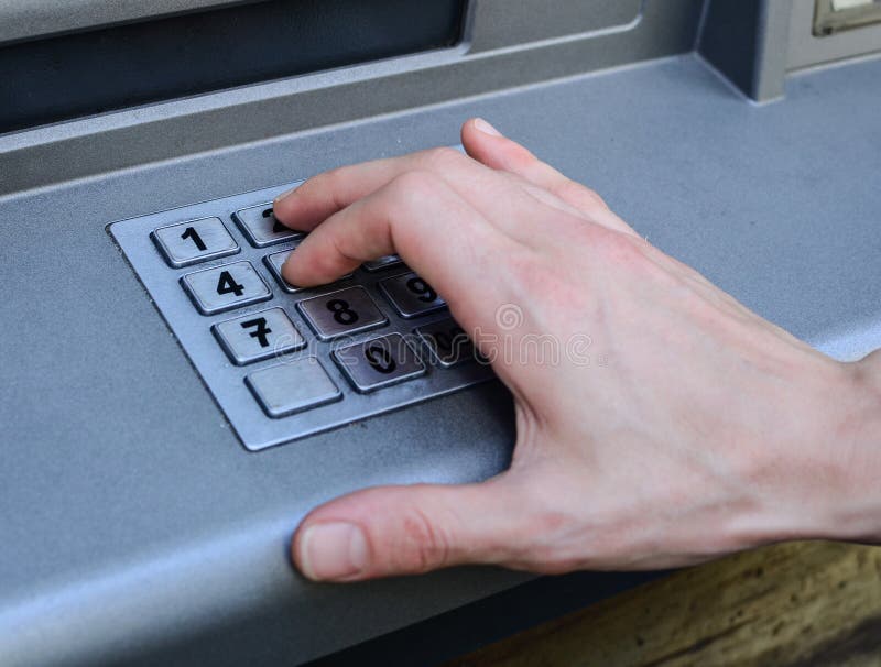 Hand Entering Numbers on ATM Machine Stock Image - Image of keypad ...