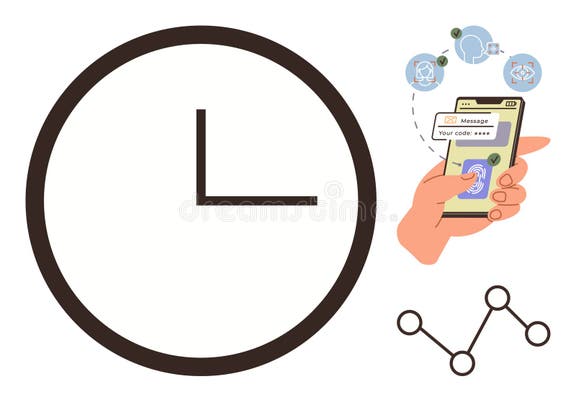 Hand Entering Passcode on Smartphone with Clock and Interconnected ...