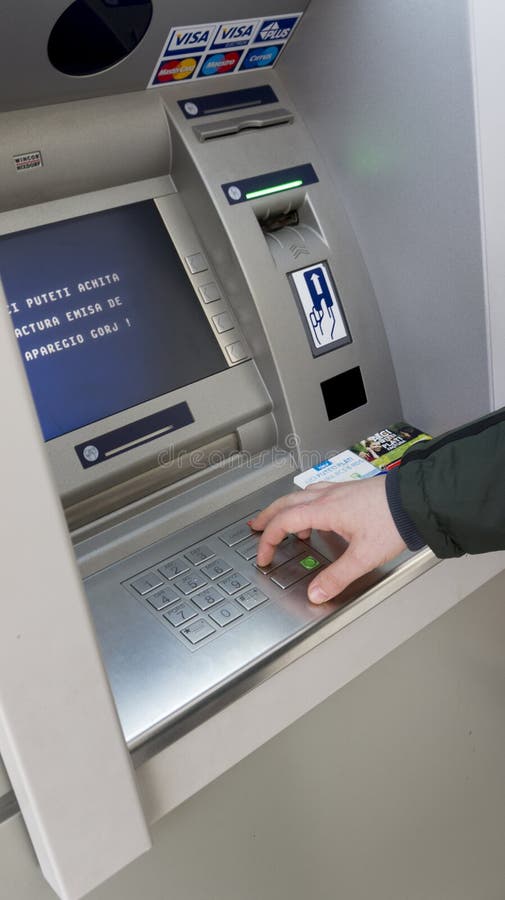 Bank atm machine editorial image. Image of hand, money - 30079765