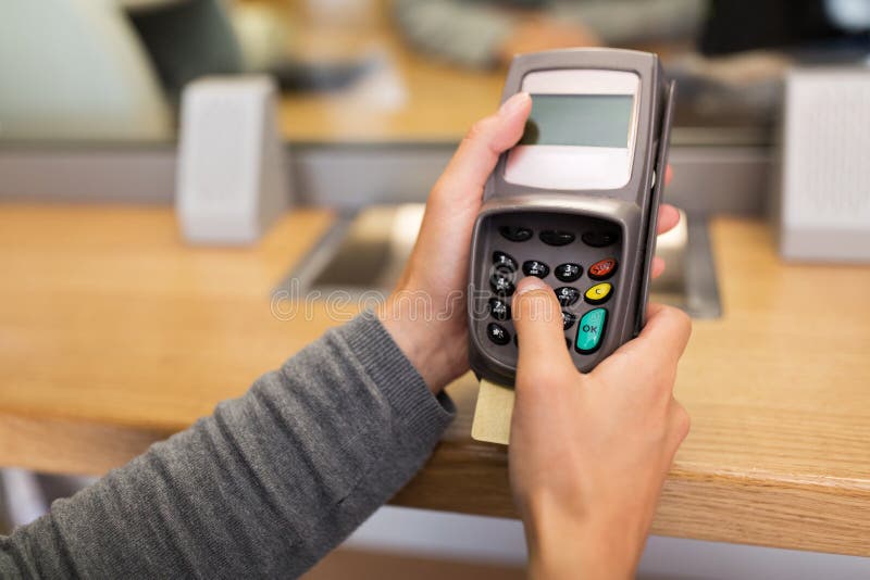 Hand Entering Pin Code To Card Reader Terminal Stock Image - Image of ...